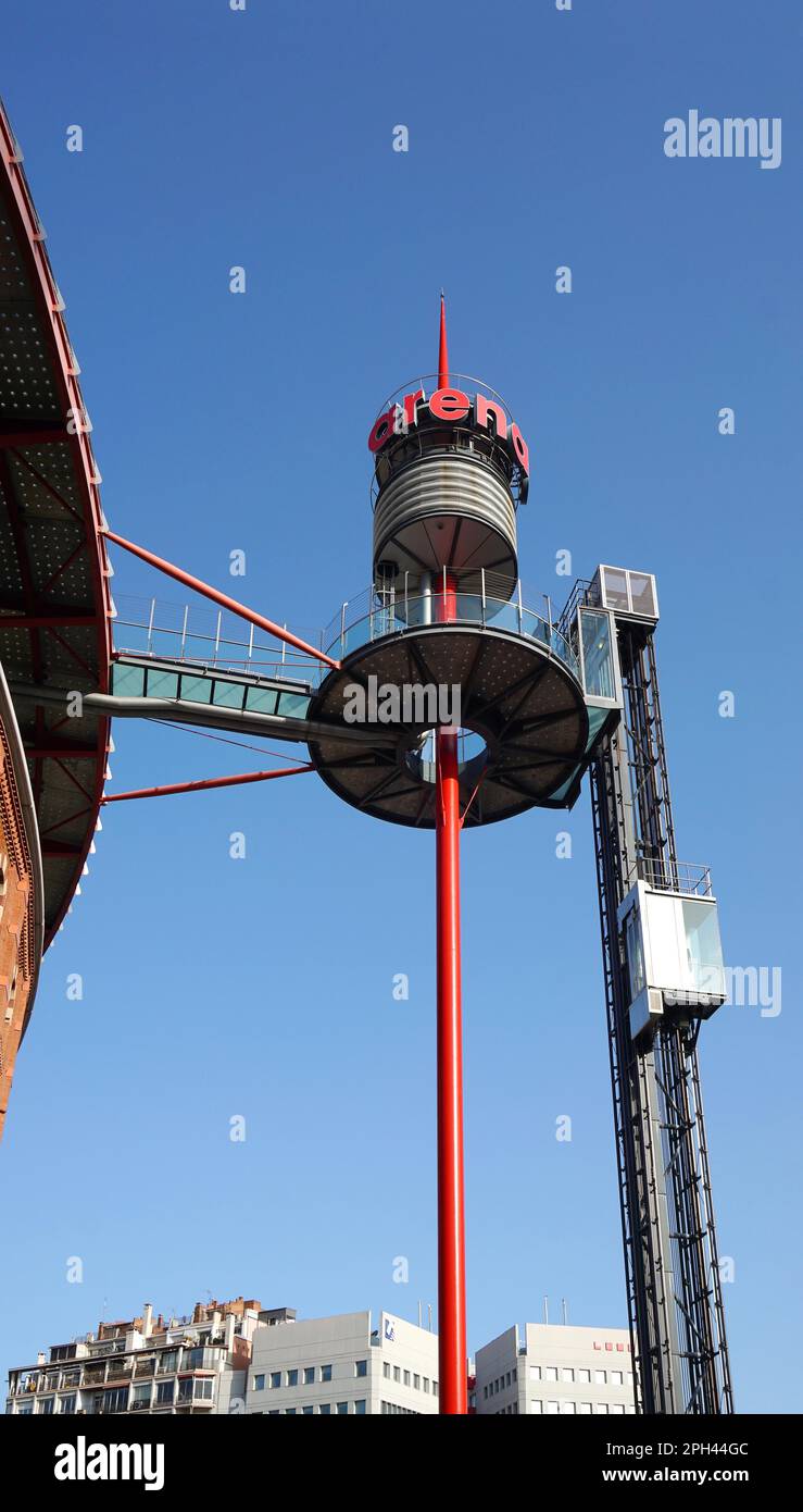 Barcelona, Spain - Feb 29, 2016: Exterior glass elevator leading to ...