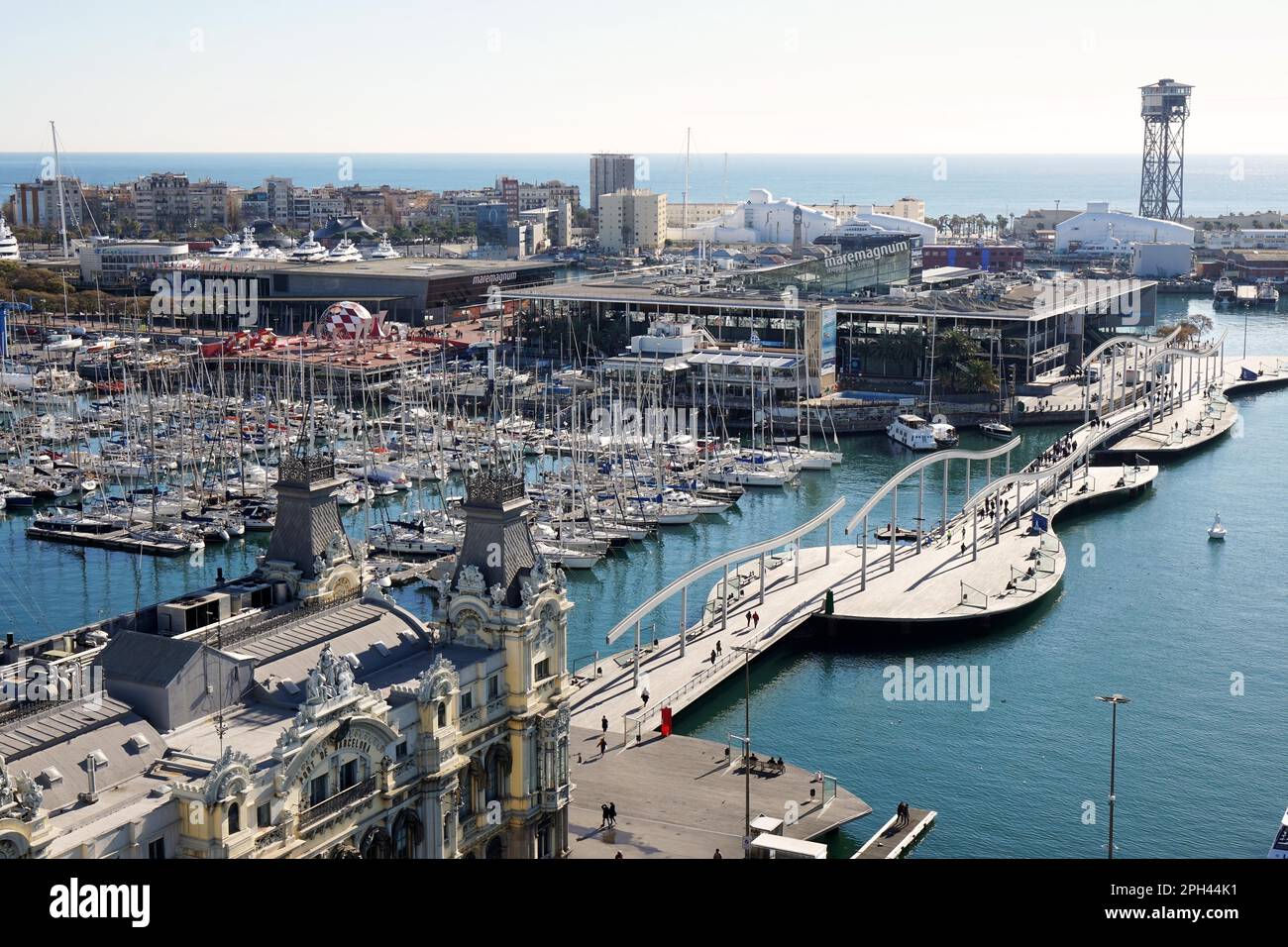 Barcelona, Spain - March 01, 2016: Aerial view of Port Vell and ...