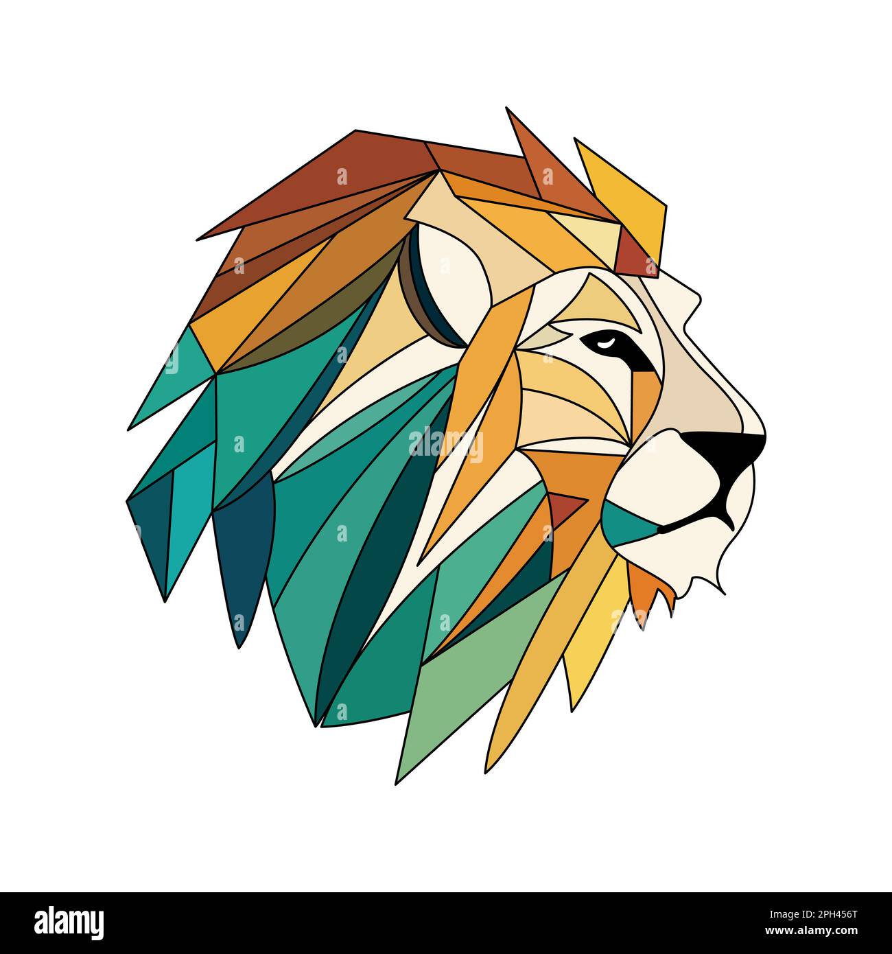 Lion logo design. Abstract colorful polygon lion head. Calm lion face ...