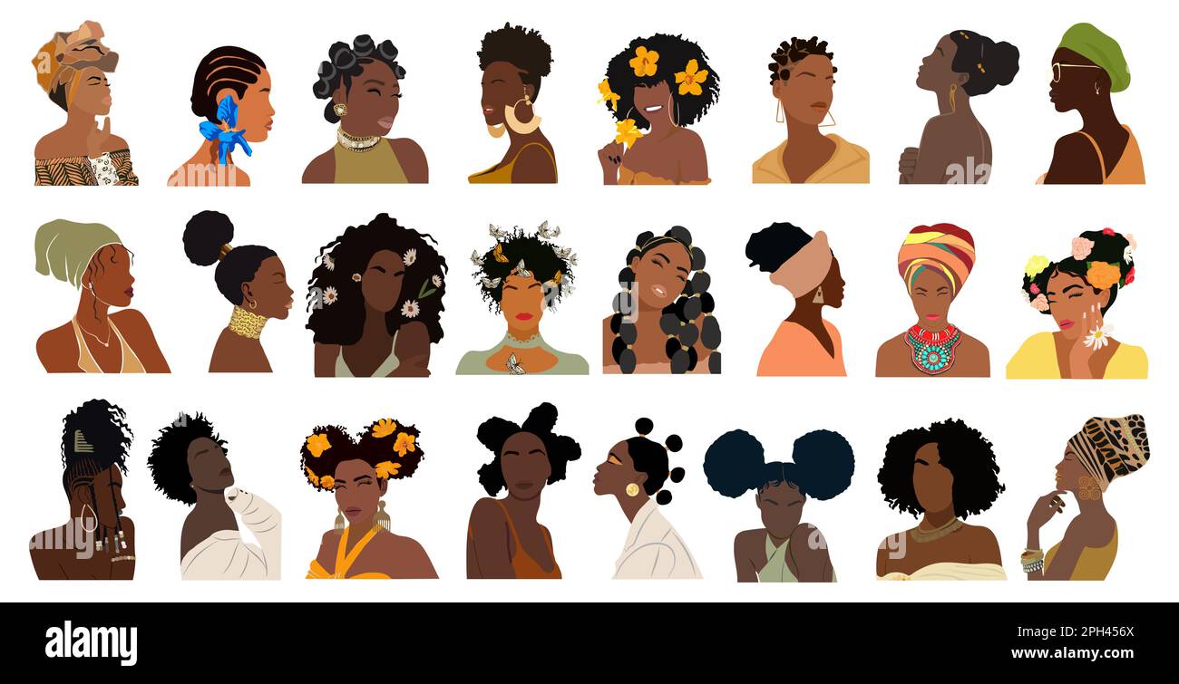 Modern Black Woman Portrait avatars vector bundle Stock Vector Image ...