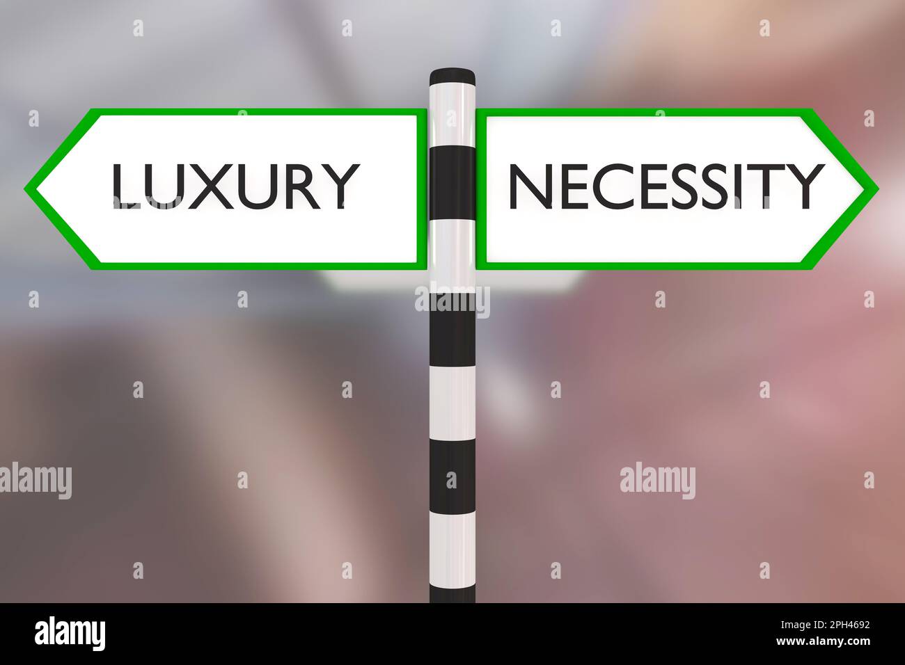 3D illustration of two opposite road signs: Luxury and Necessity Stock ...