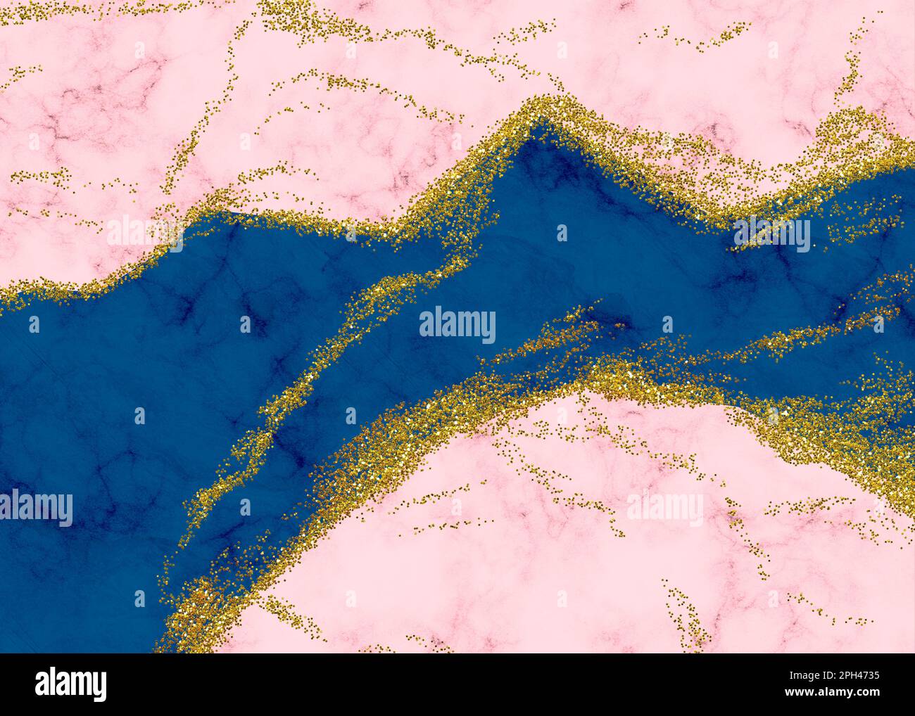 Abstract pink and blue marble texture with golden glitters, digitally ...