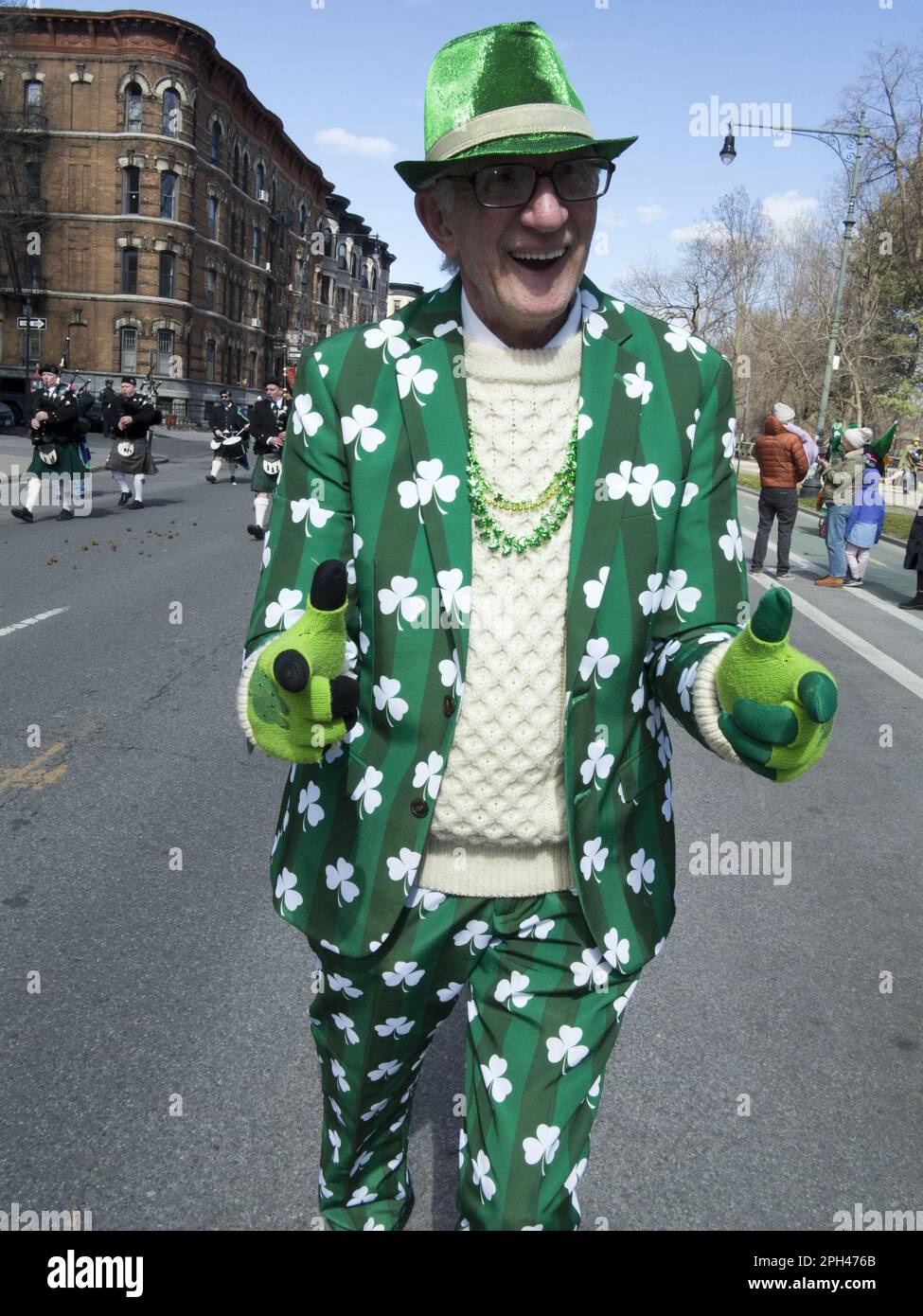 Man in shamrock costume at St.Patrick's Day Parade in Park Slope ...