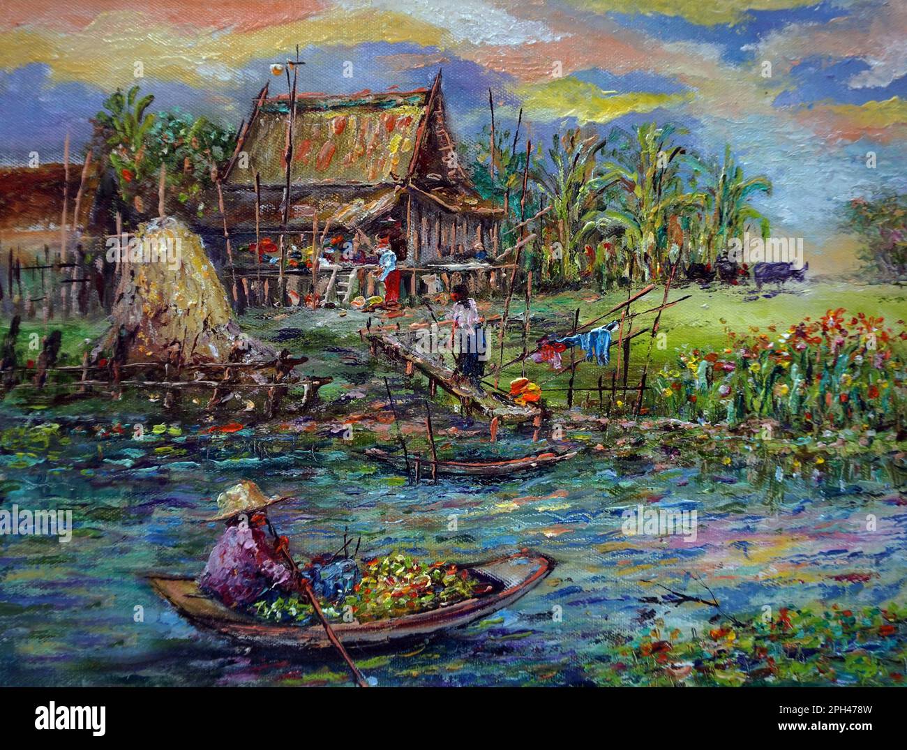 Art painting oil color rural life thailand , Abundance , organic ...