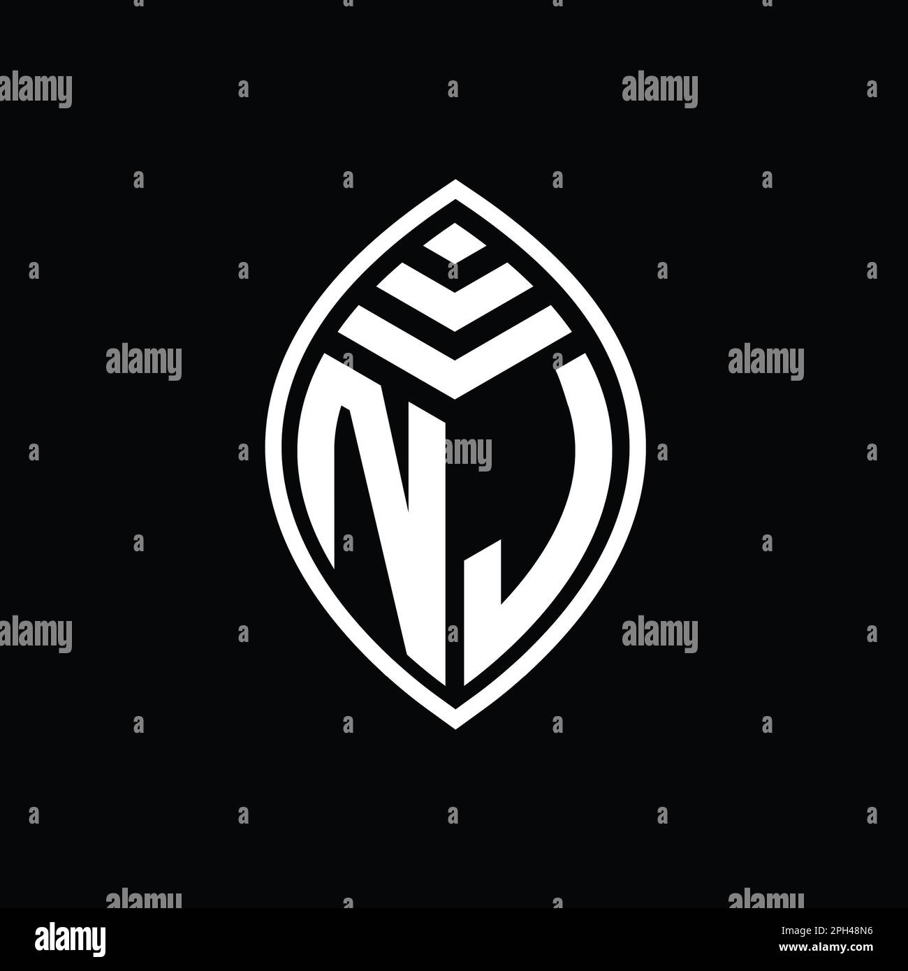 NJ Logo monogram elegant leaf shape isolated outline design template ...