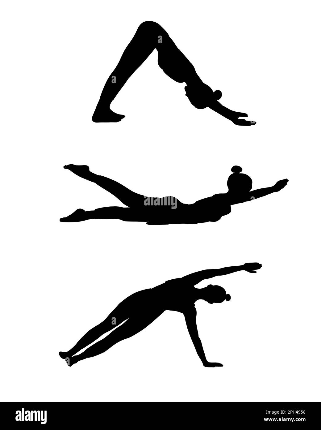 Flexibility yoga poses collection. Black shadow. Female, lady, woman ...