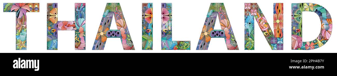 Vector word Thailand. Hand-painted art design. Illustration for t ...