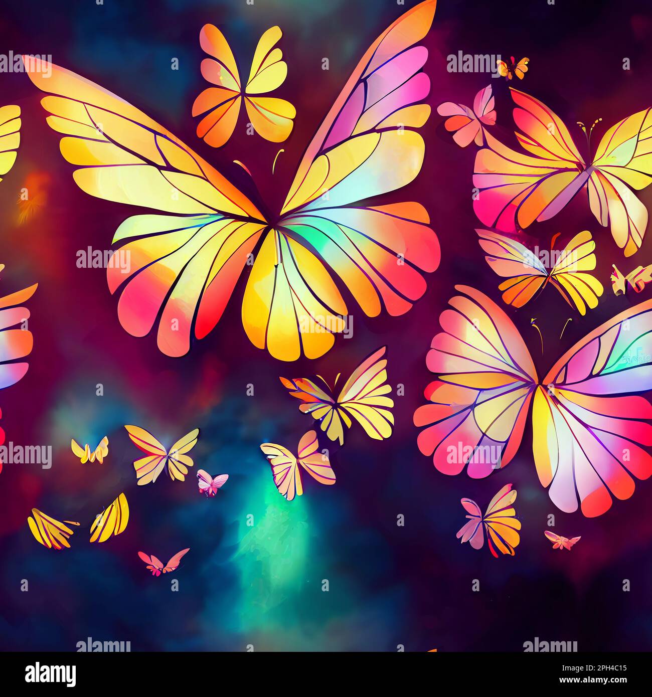 Seamless pattern with beautiful rainbow color batterflys. Illustration ...