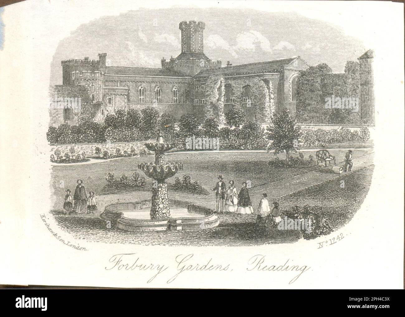Engraved pictorial writing paper showing Forbury Gardens, Reading, 1865 ...