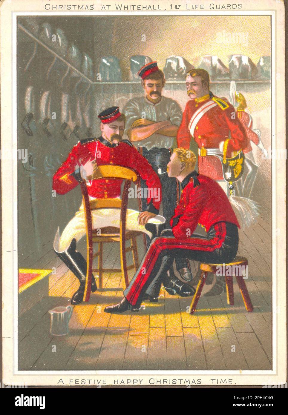 Chromolithographed Christmas card of soldiers from 1st Life Guards at ...
