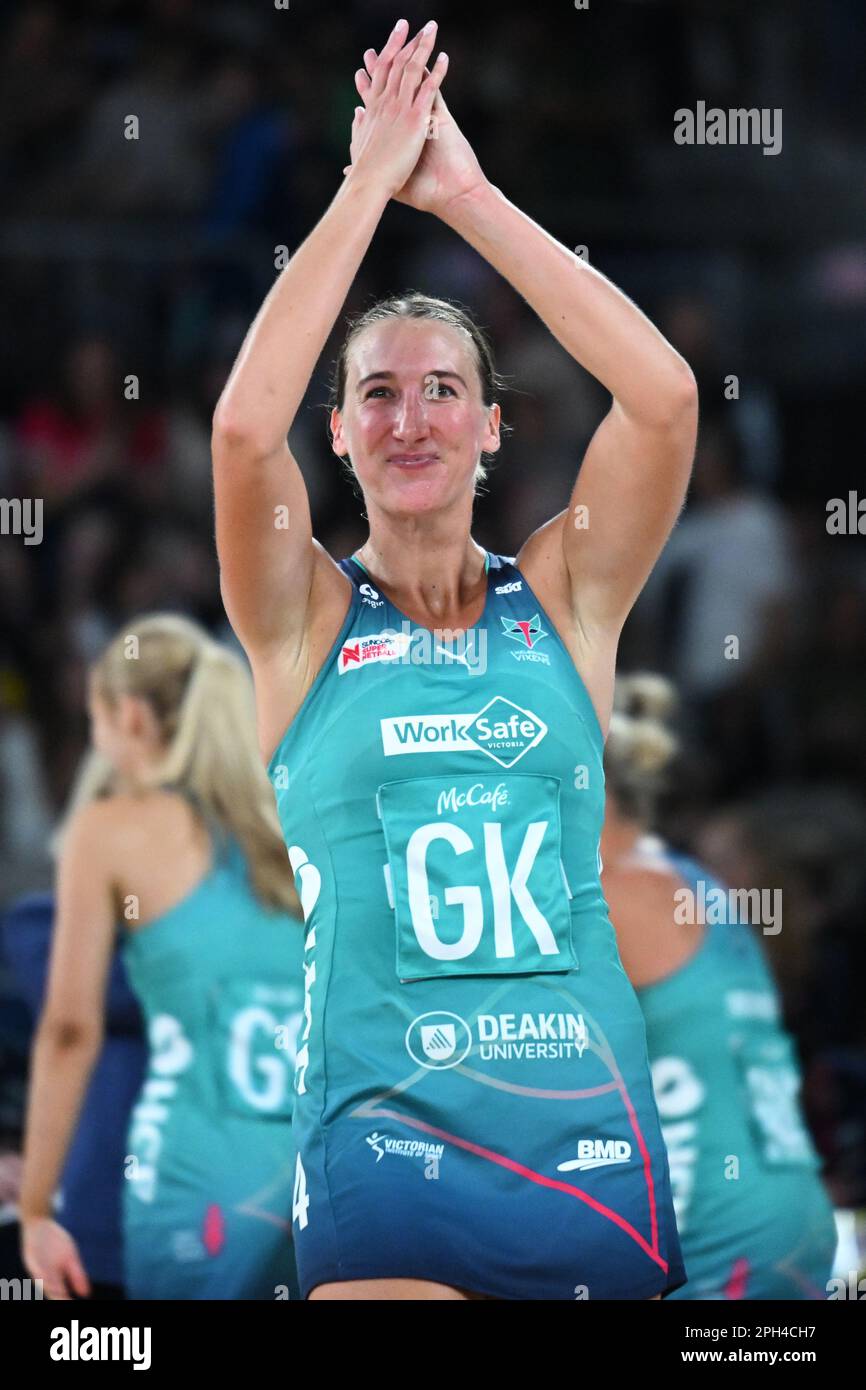 Emily Mannix of the Vixens celebrates after defeating Collingwood in ...
