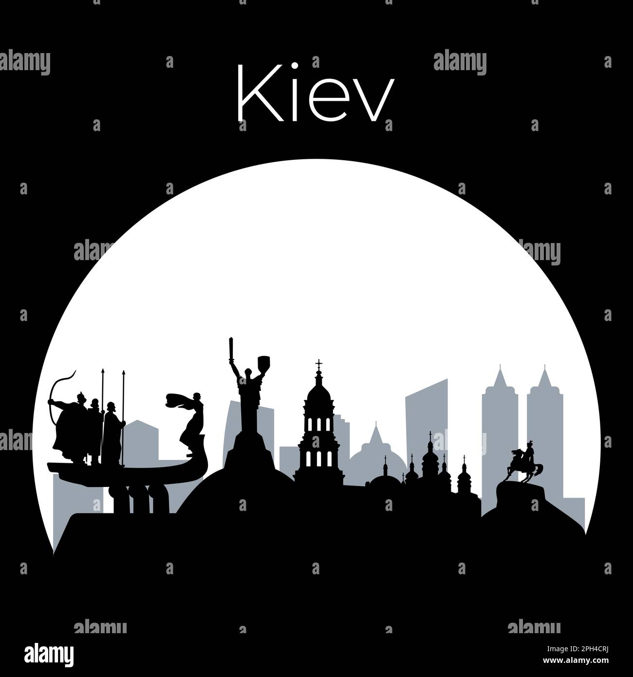Night Kyiv full moon, Silhouette of the capital of Ukraine. Vector ...