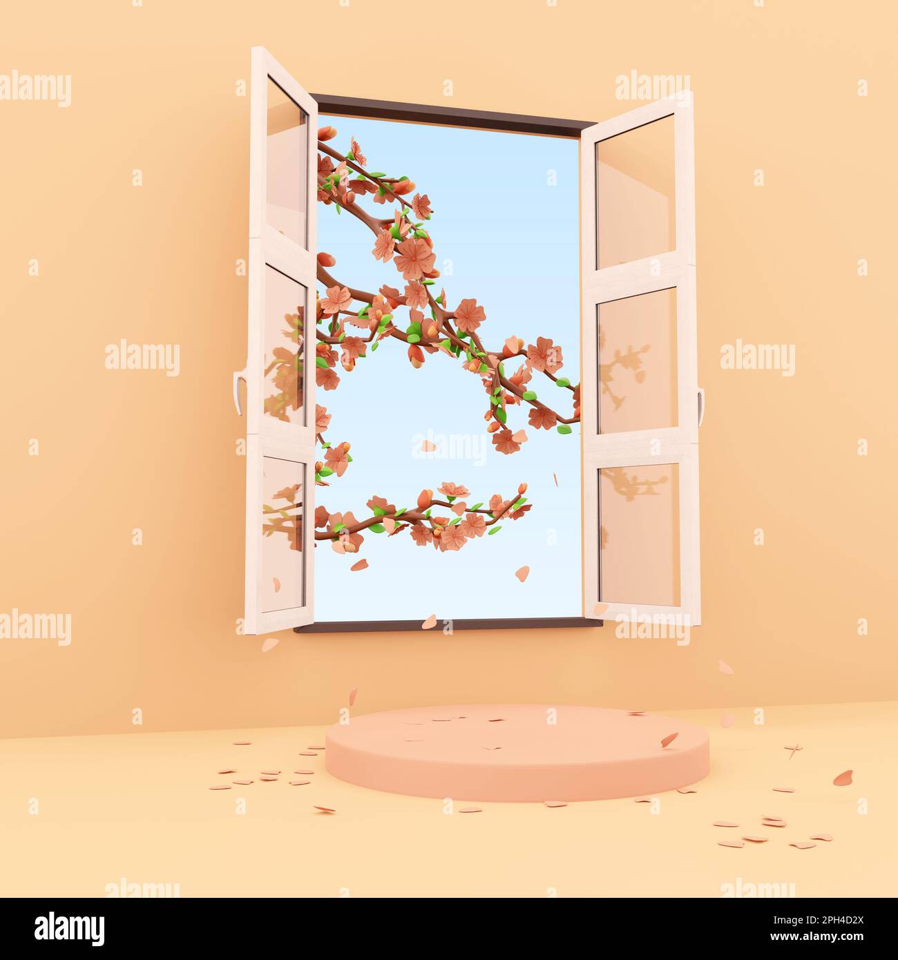 3d rendering open windows through which ripening trees are visible icon ...