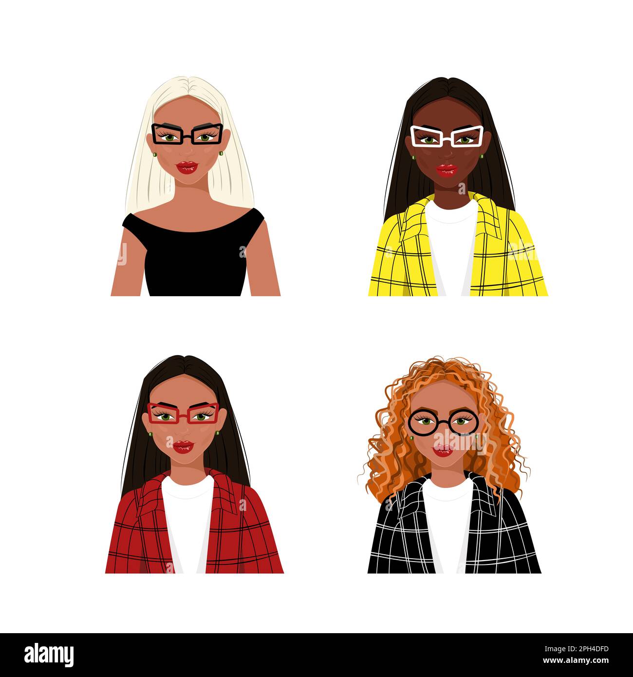 Stylish female portraits multiracial appearance, Modern woman. Vector ...