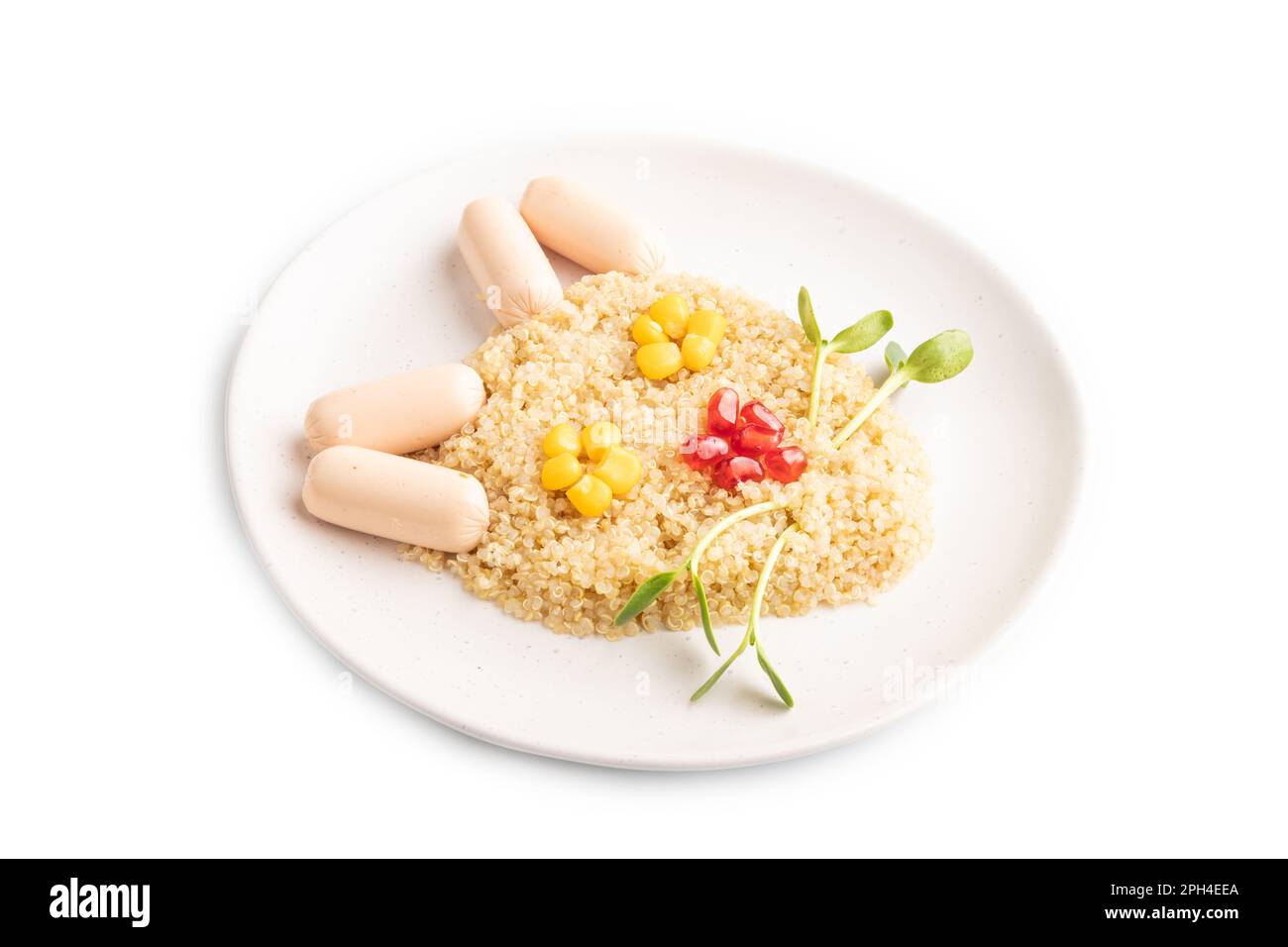 Funny mixed quinoa porridge, sweet corn, pomegranate seeds and small ...