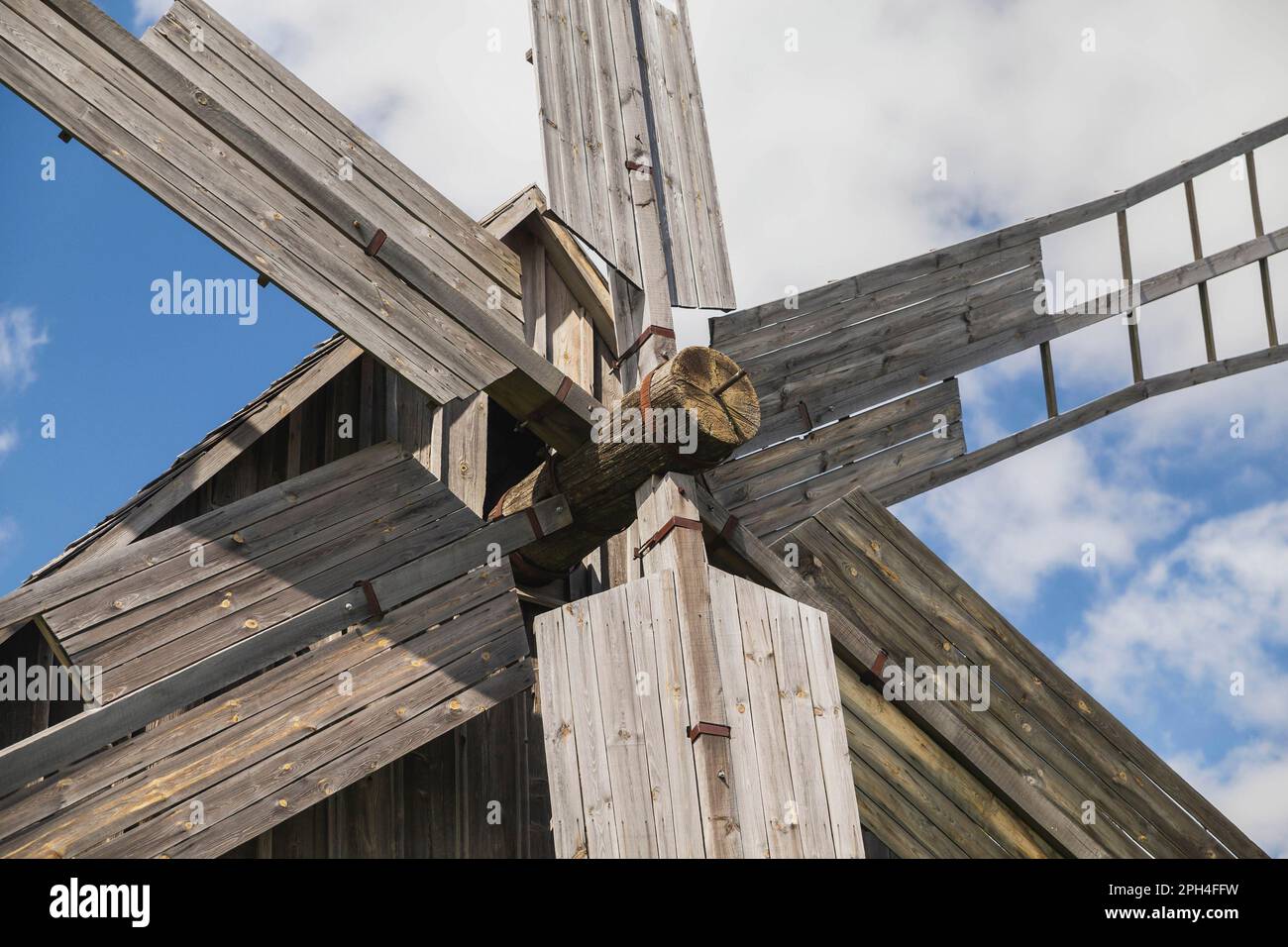 Antique wooden weathered windmill close-up. rural landscape Stock Photo ...