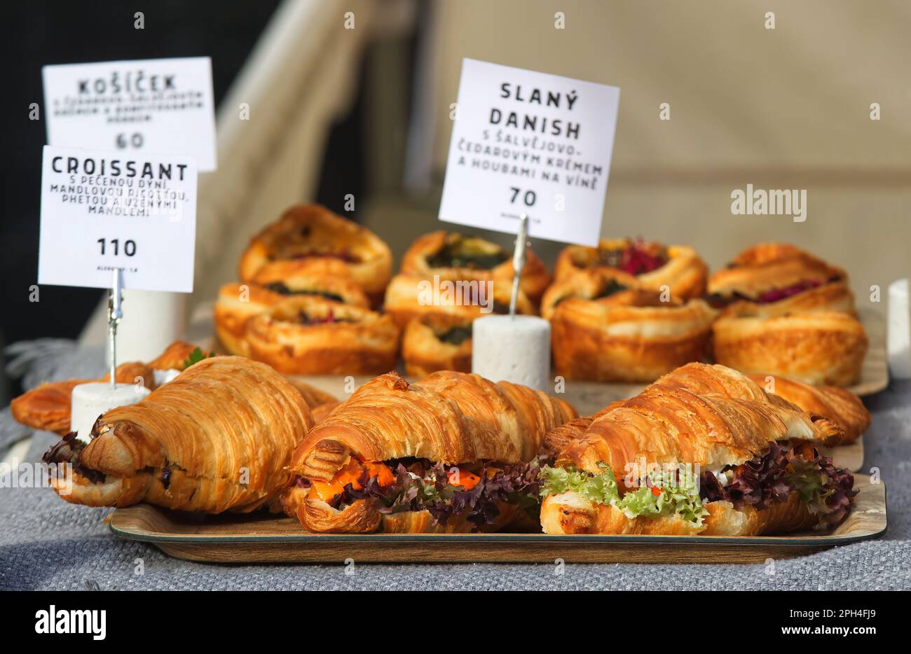 Savoury delicacies, stuffed croissants and danish pastry at the ...