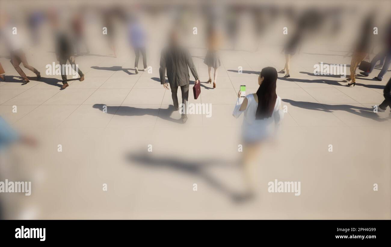 Crowd of people blur street view 3d render Stock Photo - Alamy