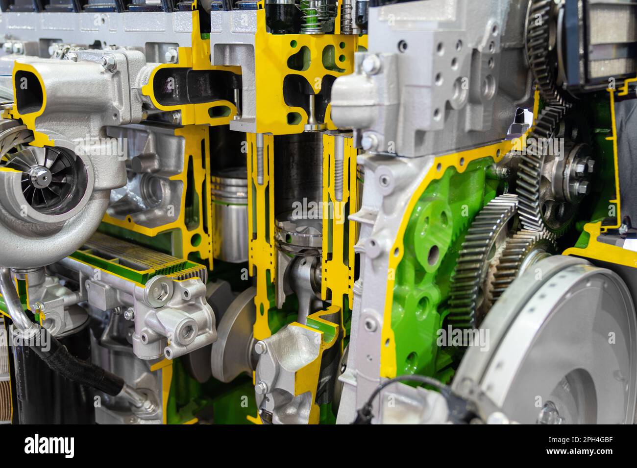 Modern engine with turbocharger in section. High quality photo Stock ...