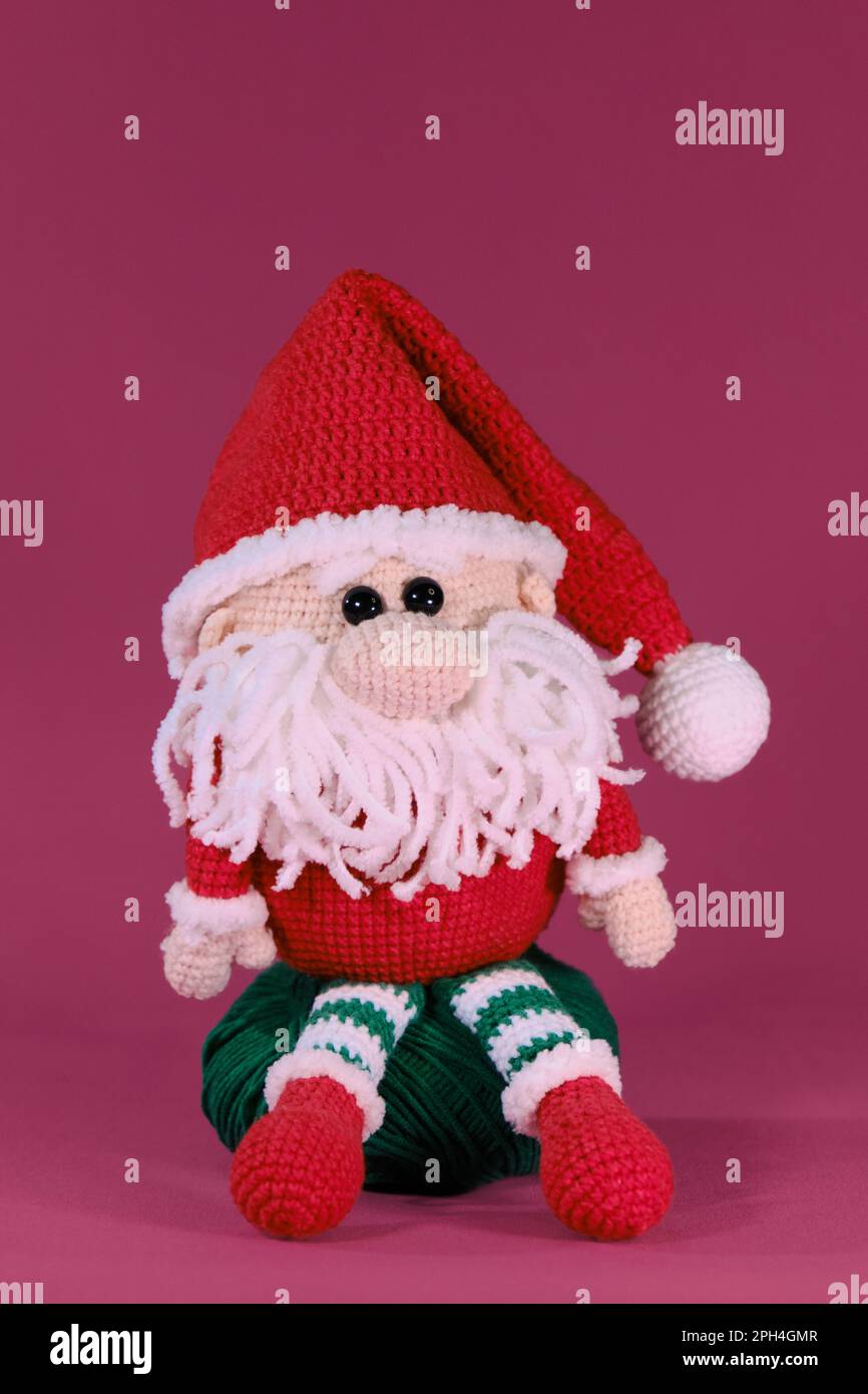 Crocheted santa claus, handmade art. Santas helper. Amigurumi one ...