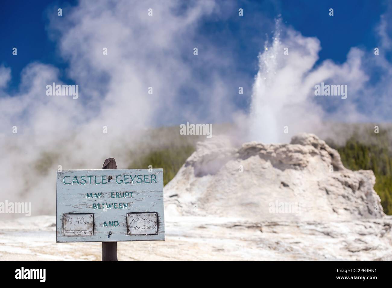 Famous Castle Geyser in Yellowstone National Park in USA Stock Photo ...