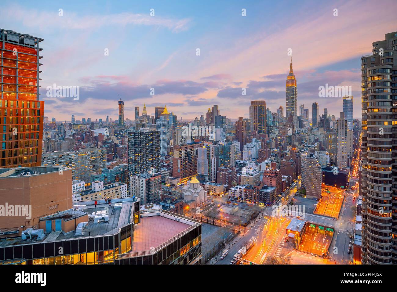 Manhattan city skyline cityscape of New York from top view in USA Stock ...