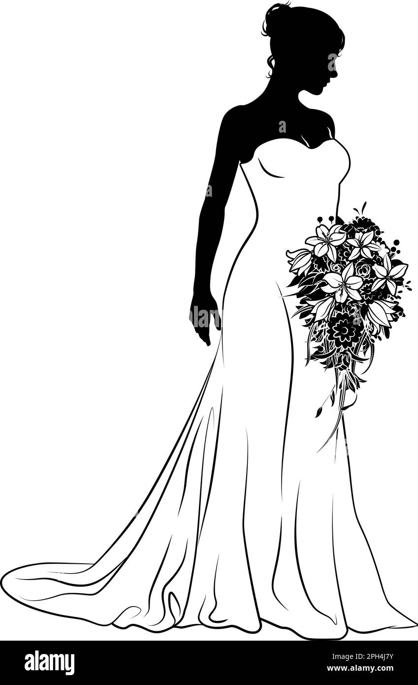 Bride Bridal Wedding Dress Silhouette Woman Design Stock Vector Image ...