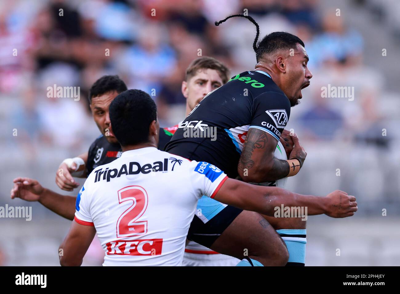 Sione Katoa of the Sharks takes a high ball during the NRL Round 4 ...