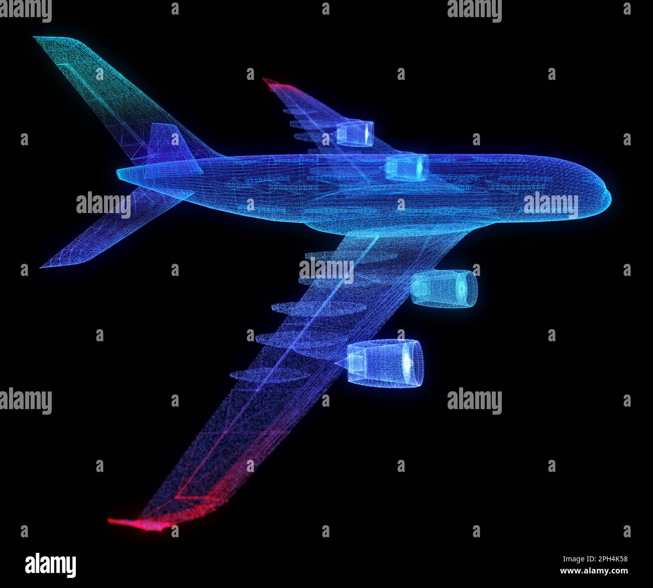 Airplane flying travel. Blue business airliner tourism wireframe mesh ...