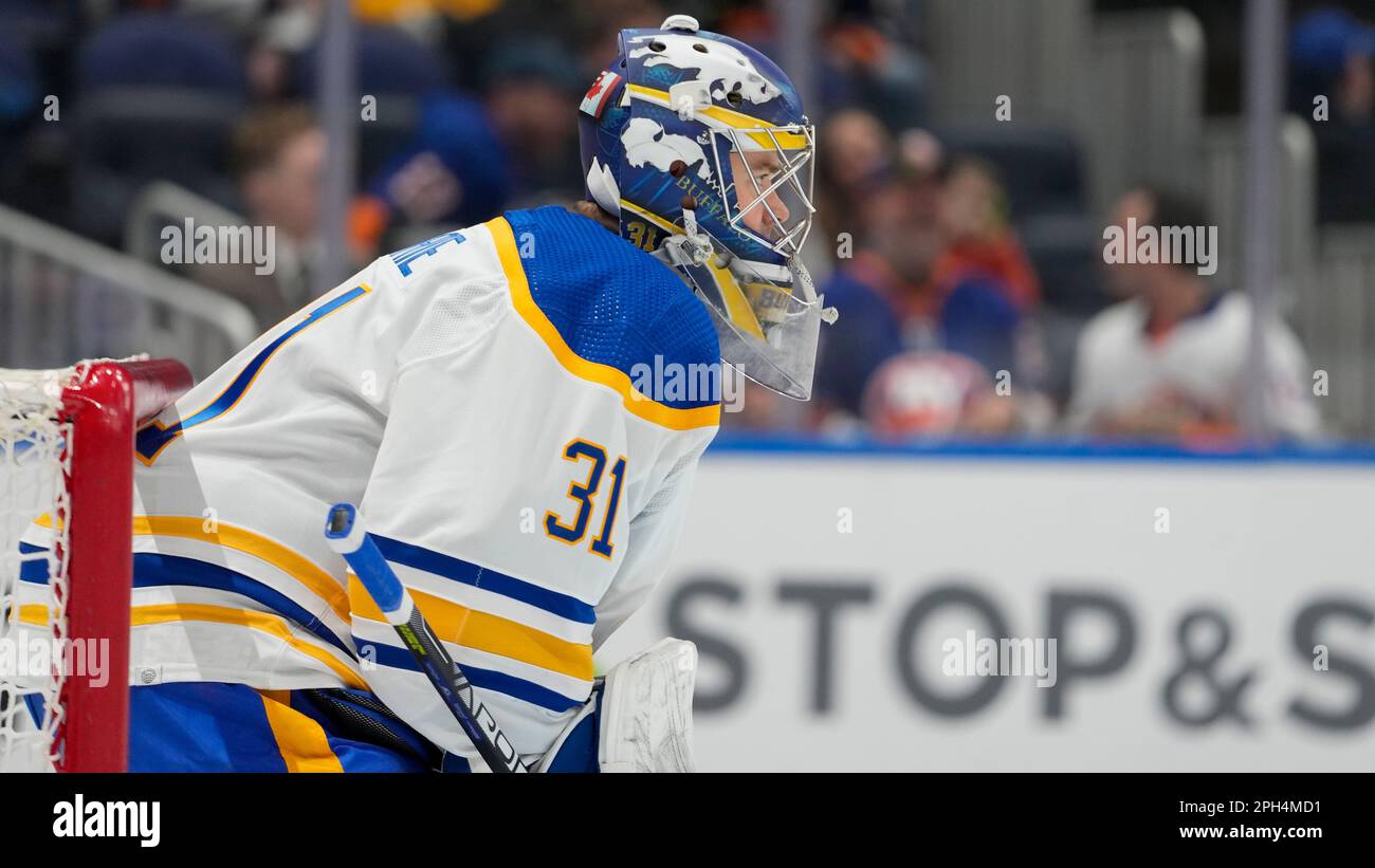 Buffalo Sabres goaltender Eric Comrie during the second period of an ...