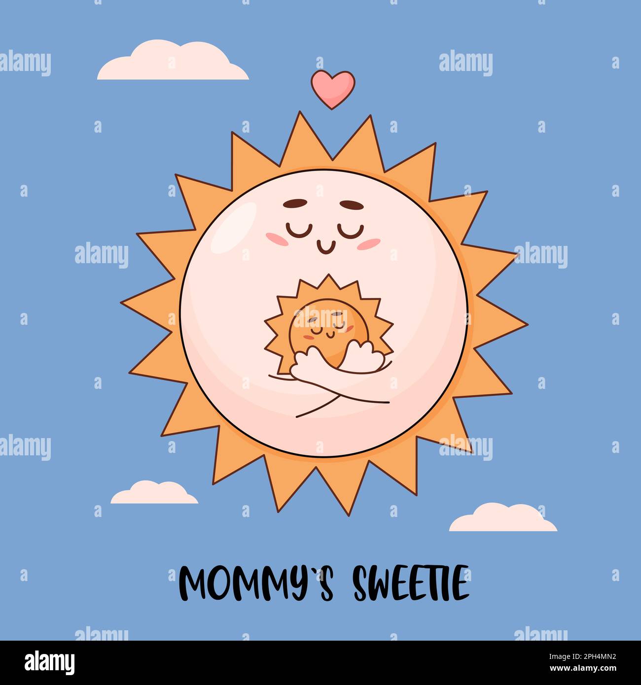 Sweet mother sun. Happy cartoon character family mom sun with baby ...