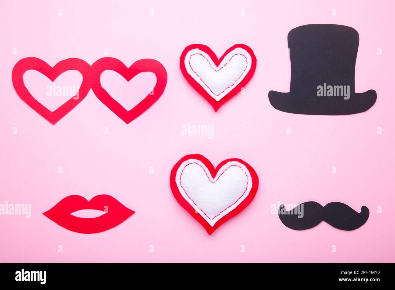 Photo booth colorful props for party on pink background, flat lay Stock ...