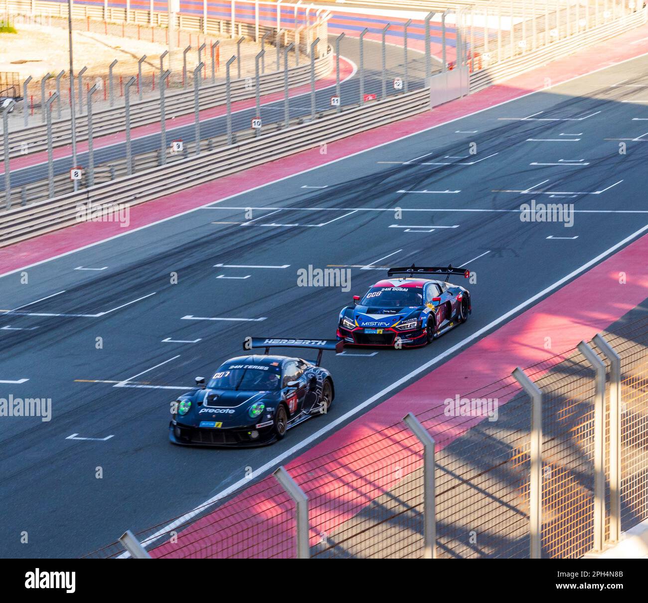 Dubai, UAE - 01.14.2023 - Racing cars on Dubai Autodrome circuit during ...