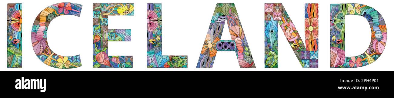 Word Iceland. Hand-painted art design. Illustration for t -shirt design ...
