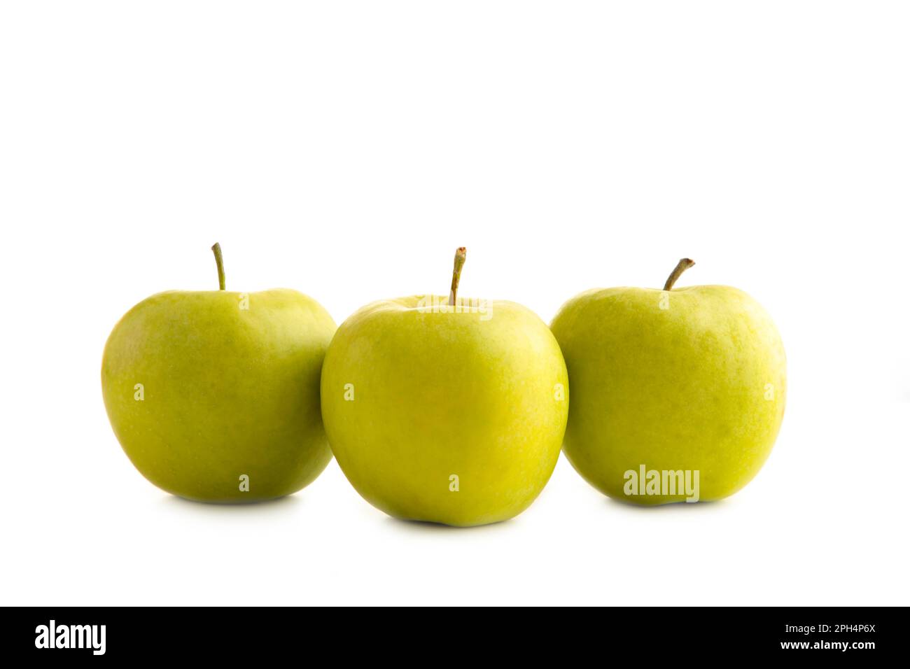 Three green apples isolated on white background, top view Stock Photo ...