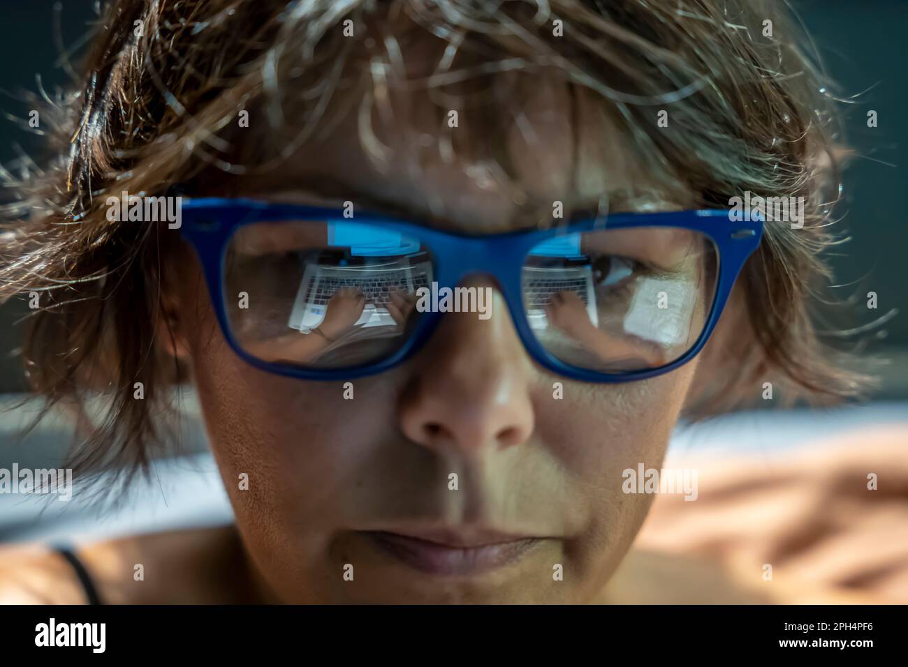 Beautiful Business Woman Face with Eyeglasses Reflection When She is ...