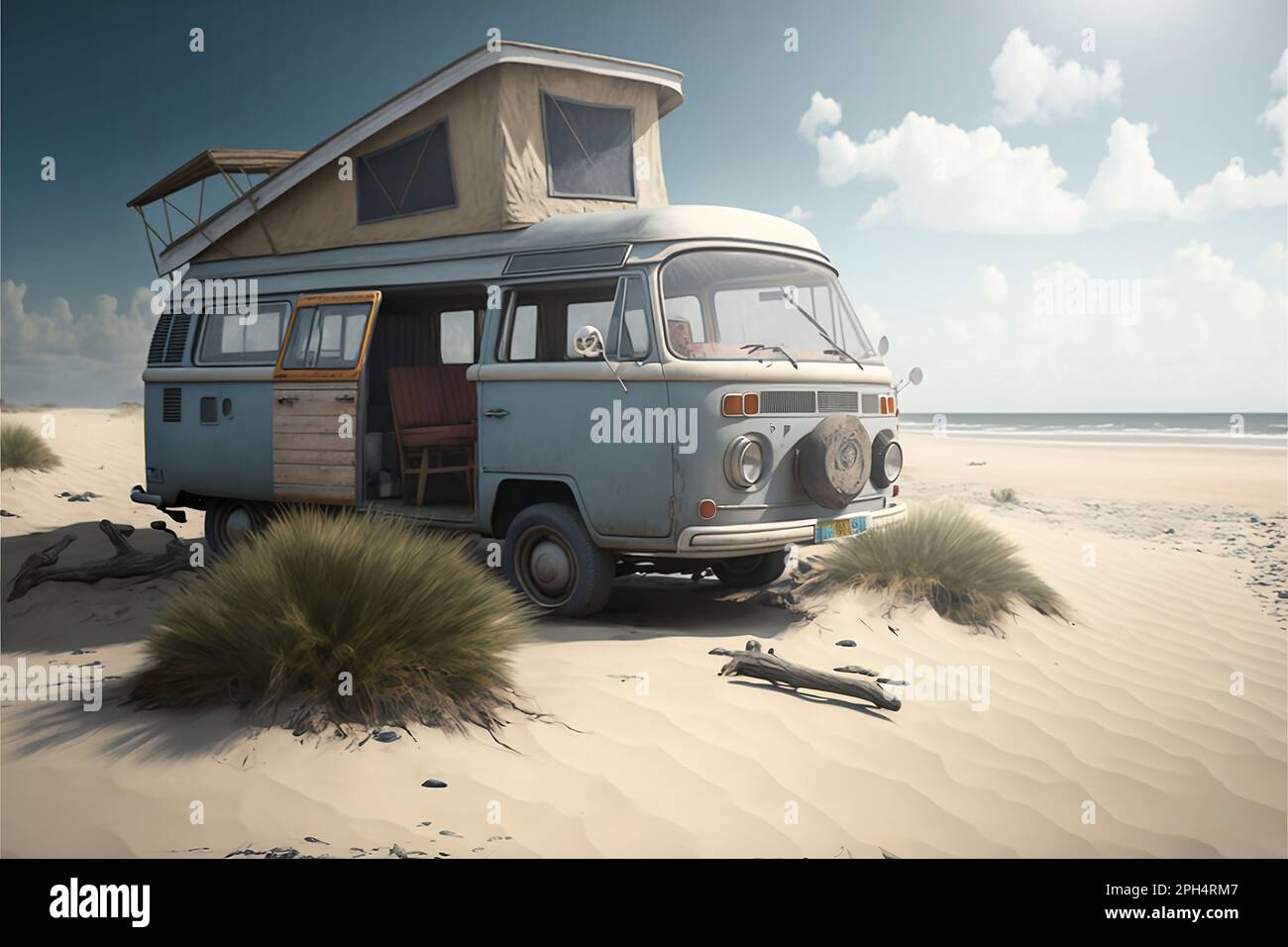 Abandoned old motorhome Camper van. Vehicles on the beach. Digital ...