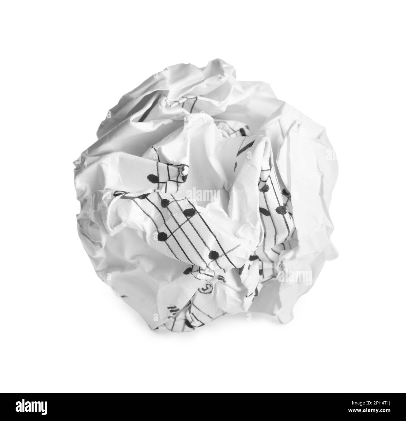 Crumpled sheet of paper with musical notes isolated on white Stock ...