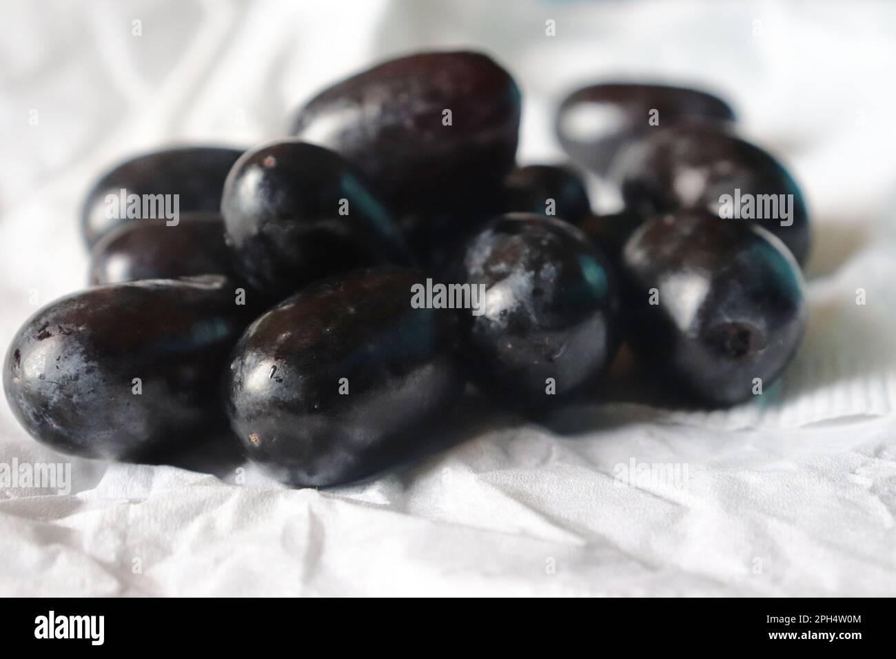 Close-up of Black grape fruits against white background Stock Photo - Alamy