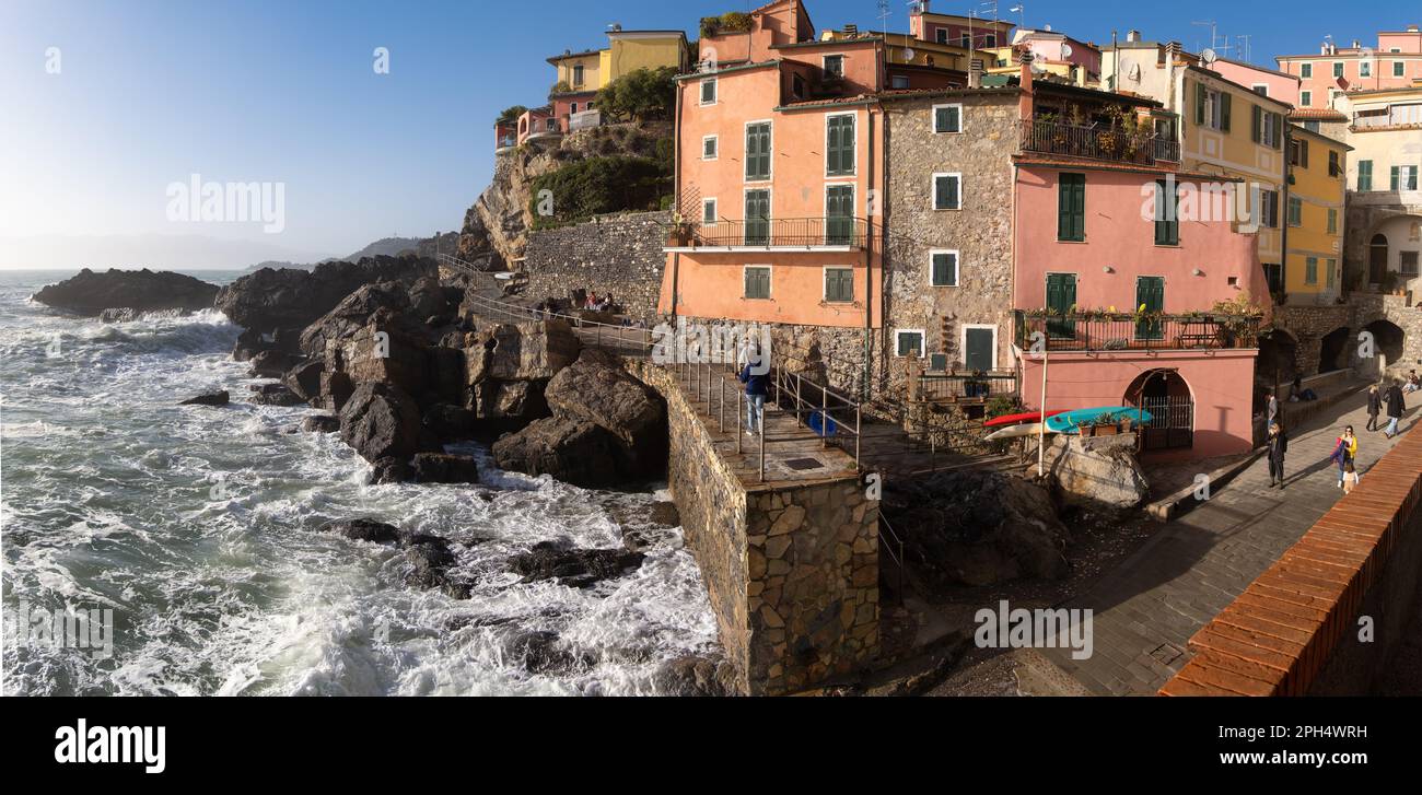 Tellaro, La Spezia, Italy - 2023 March 11: Panoramic view of Tellaro ...