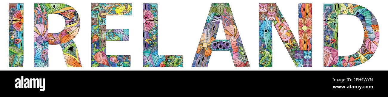 Vector word Ireland. Hand-painted art design. Illustration for t -shirt ...