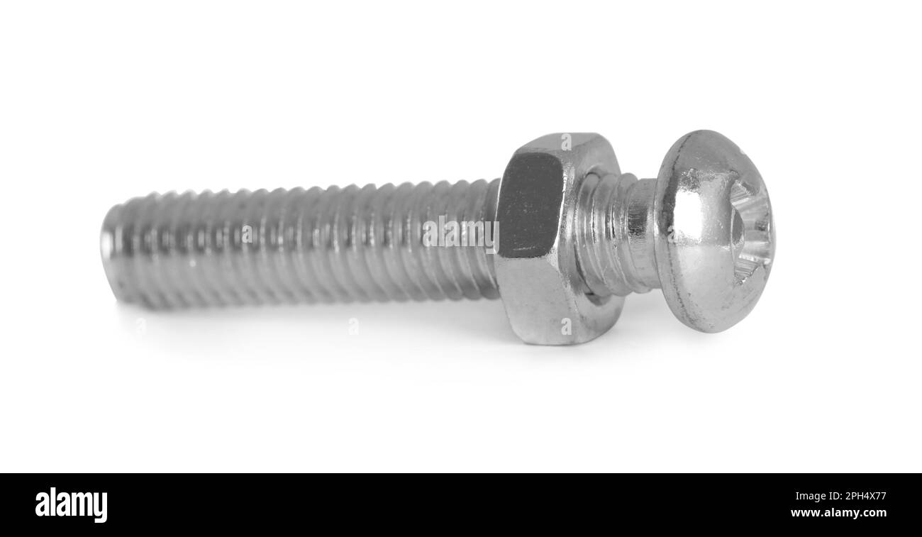 Metal bolt with hex nut isolated on white Stock Photo - Alamy