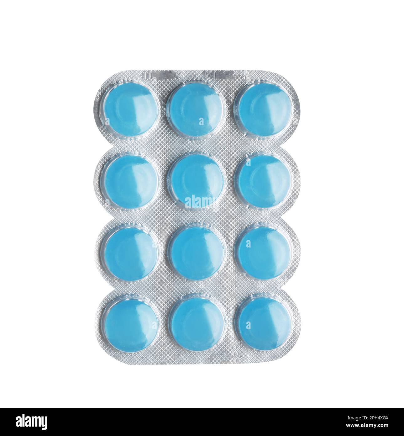 Blister with blue cough drops isolated on white Stock Photo - Alamy
