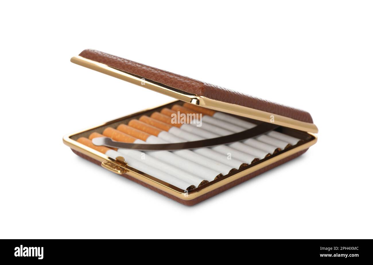 Stylish case with cigarettes isolated on white Stock Photo - Alamy