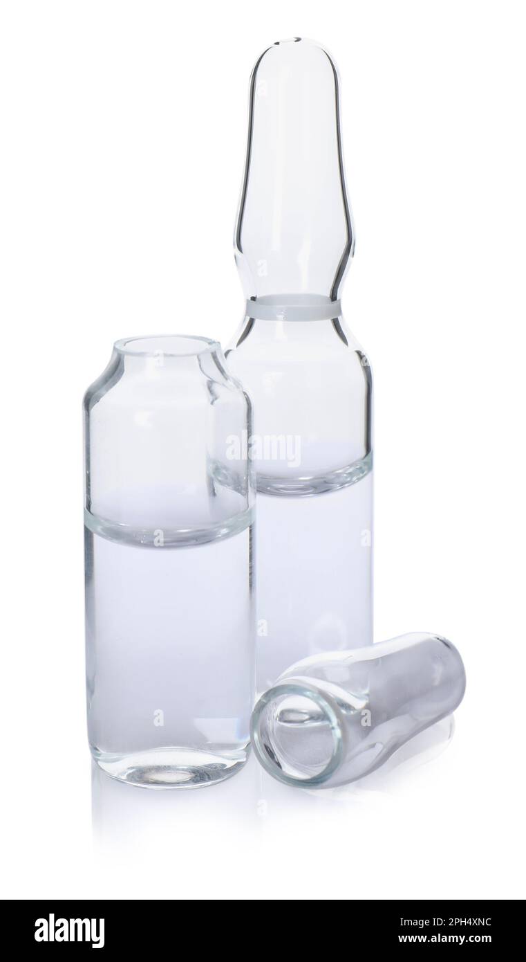 Glass ampoules with medication on white background Stock Photo - Alamy