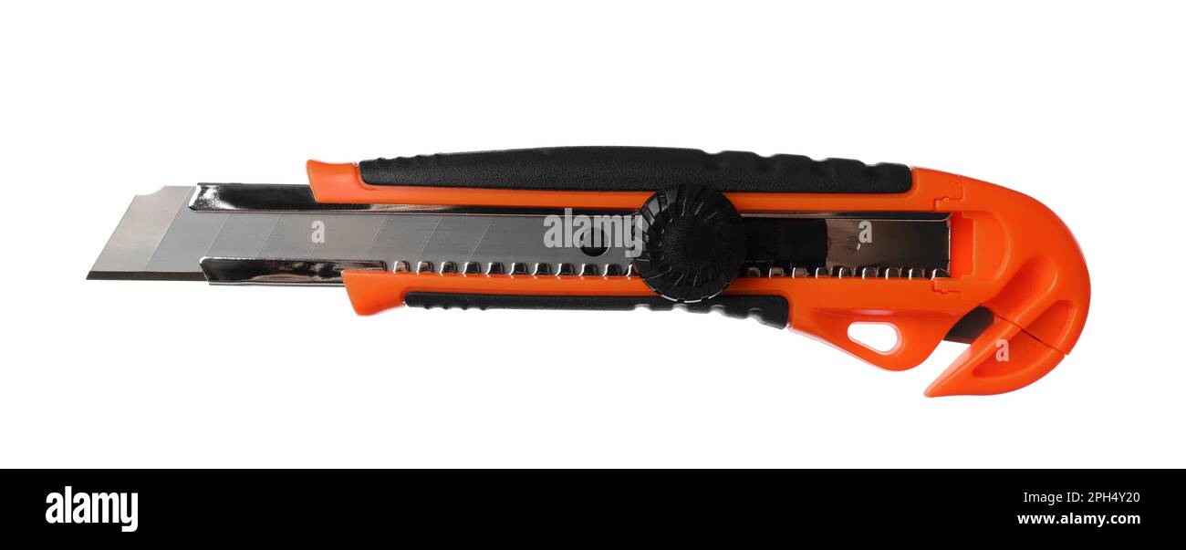 Orange utility knife isolated on white. Construction tool Stock Photo ...