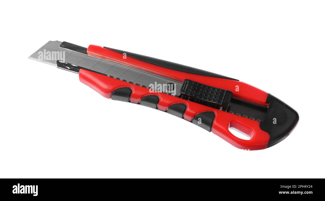Red utility knife isolated on white. Construction tool Stock Photo - Alamy