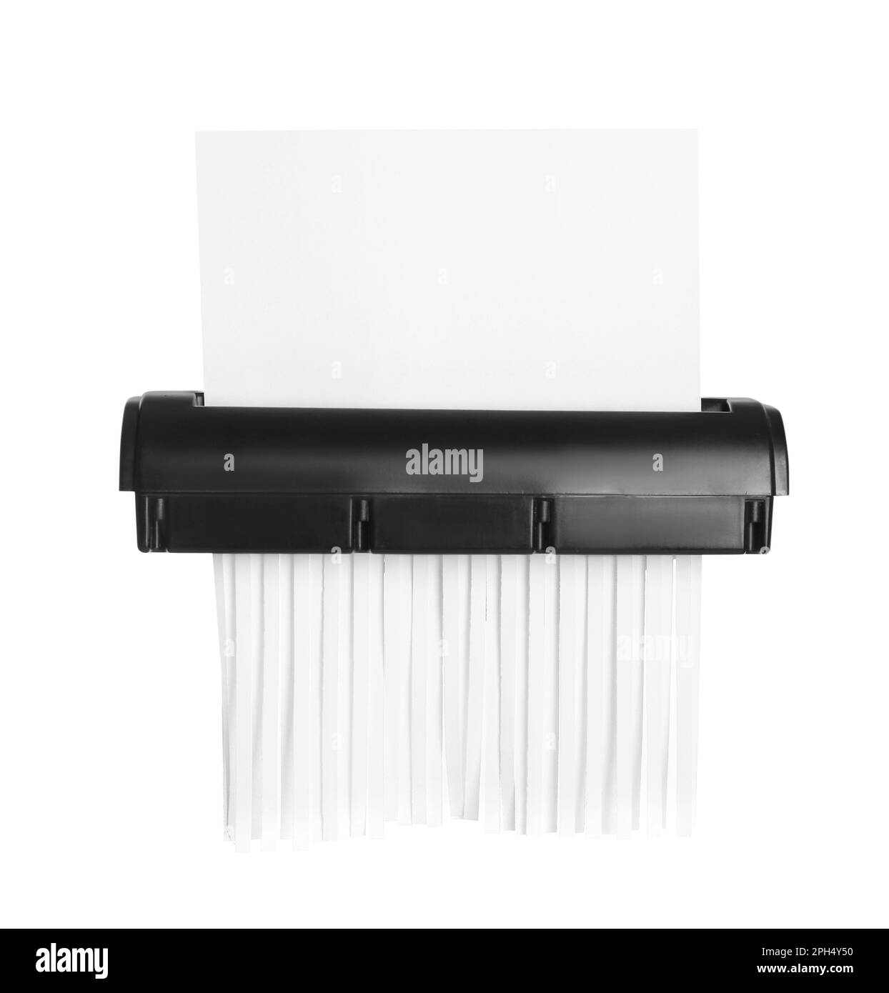 Destroying paper with shredder on white background Stock Photo - Alamy