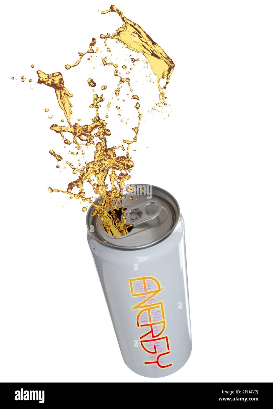 Can of energy drink with splashes on white background Stock Photo - Alamy