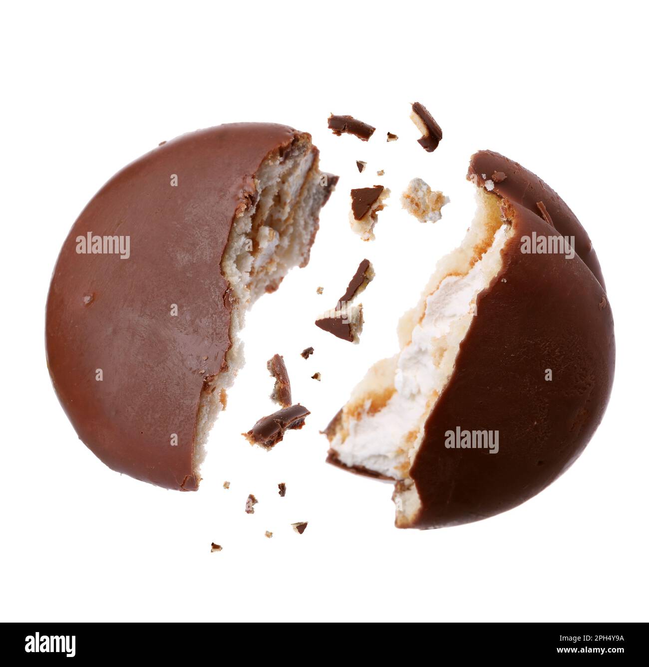 Broken delicious choco pie on white background Stock Photo - Alamy